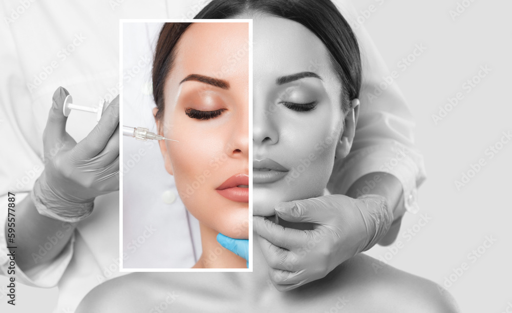 The doctor cosmetologist makes the Rejuvenating facial injections ...