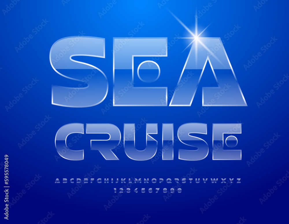 Vector travel Sign Sea Cruise. Glossy transparent Font. Modern creative ...