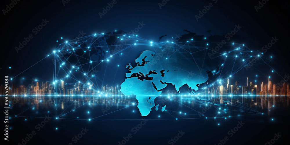 Global network illustration. World map. Earth. Global internet ...