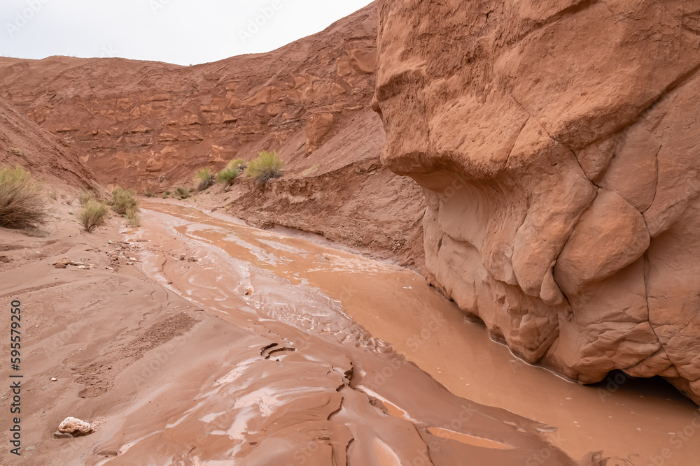 Temporary mud river flowing down Goblin Valley State Park, Utah, USA ...