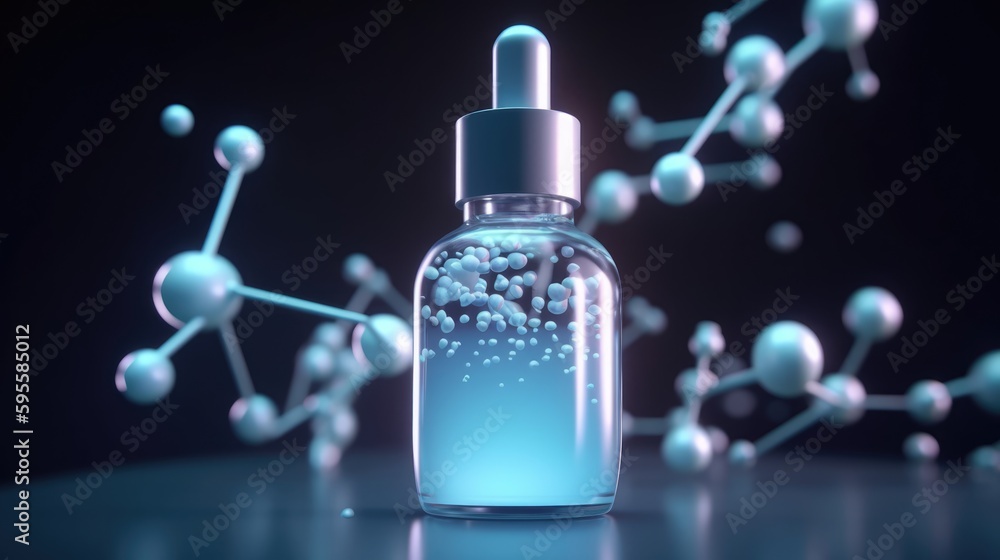 Realistic Cream Molecule Background with Containers, Hyaluronic Acid ...