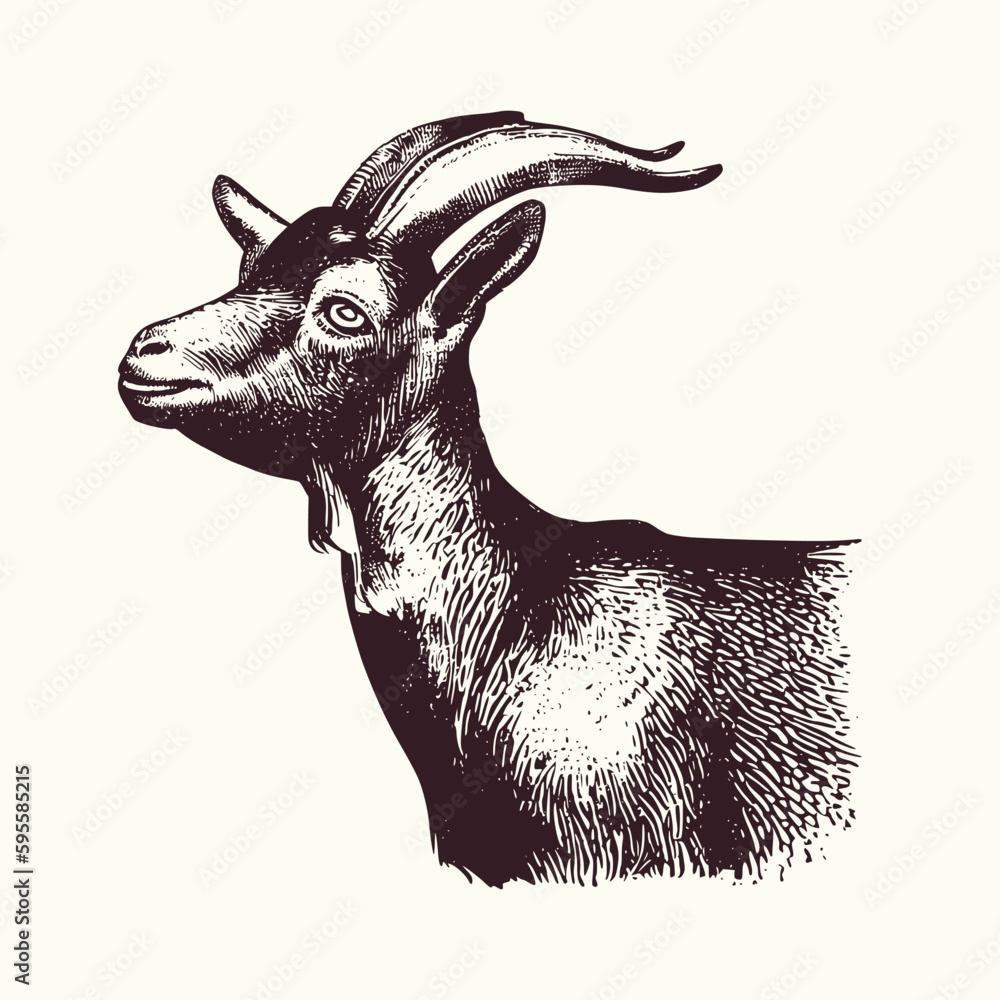 Vintage illustration of a goat head. an old-school logo of a sheep's ...