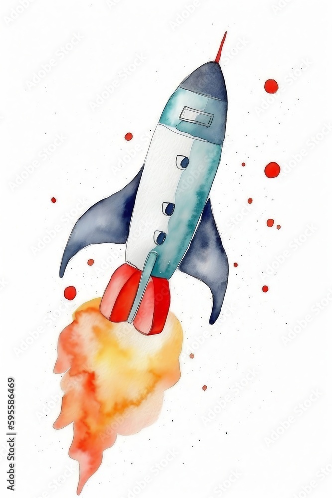 watercolor rocket in space, vector illustration, white background ...