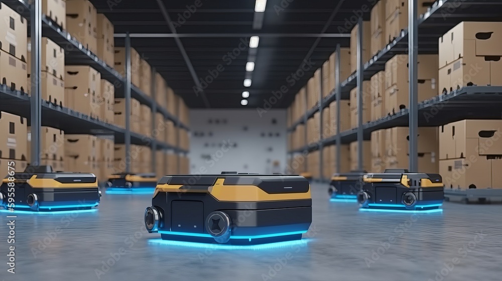 Automated Modern Retail Warehouse AGV Robots Transporting Cardboard ...