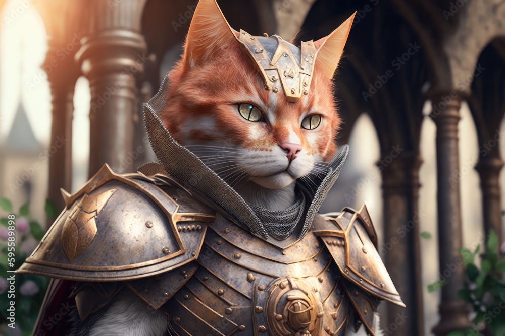 cat warrior in golden armor Stock Illustration | Adobe Stock