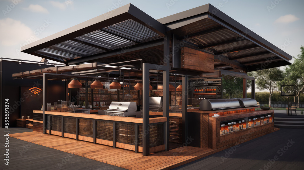 Avant-Garde Barbecue Store Design, Three-Dimensional Modeling with ...