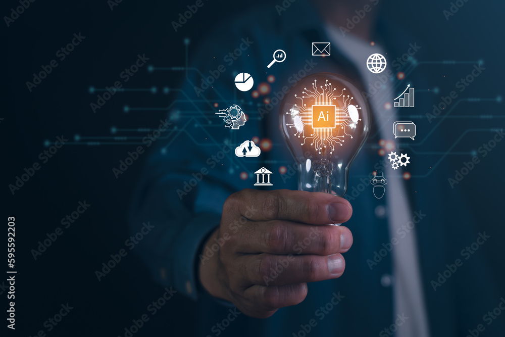 Idea and imagination. Creative and inspiration with Hand holding Light ...