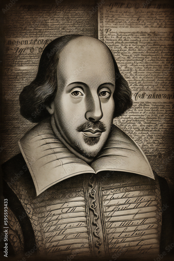 William Shakespeare engraved portrait of the famous English Elizabethan ...