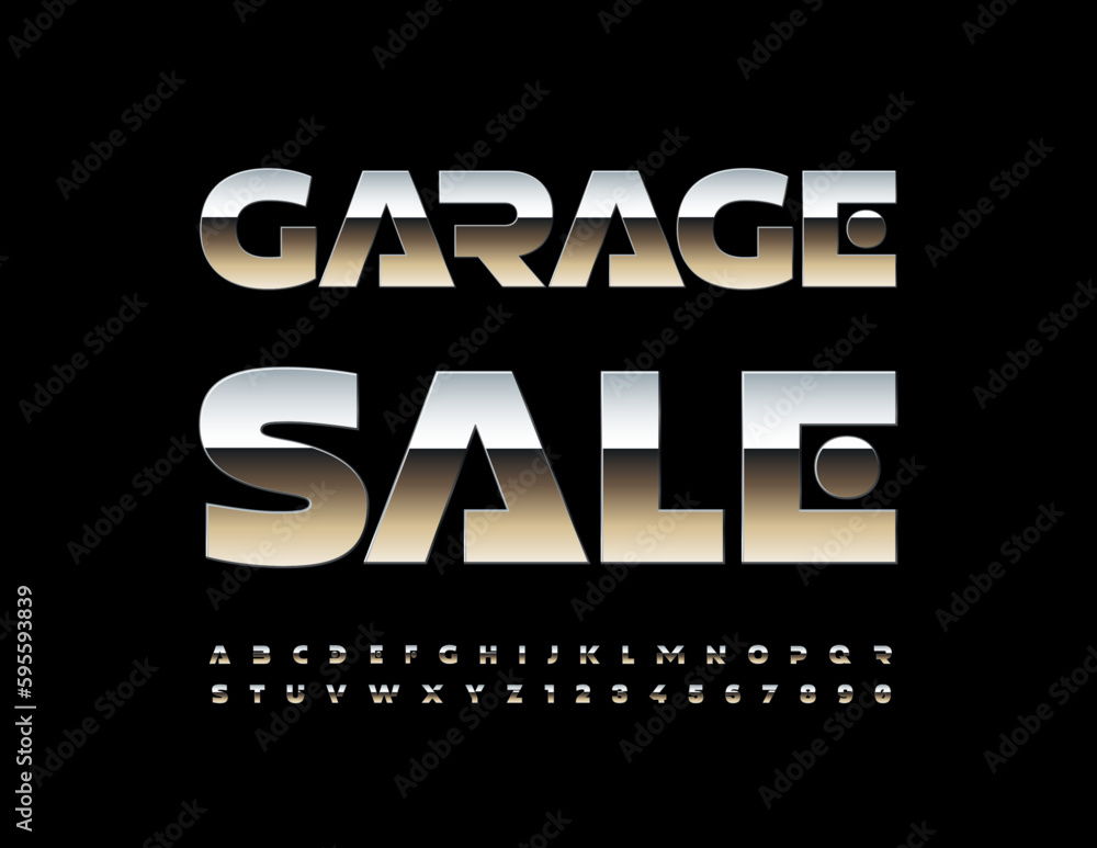 Vector artistic emblem Garage Sale with Trendy Silver Font. Creative ...