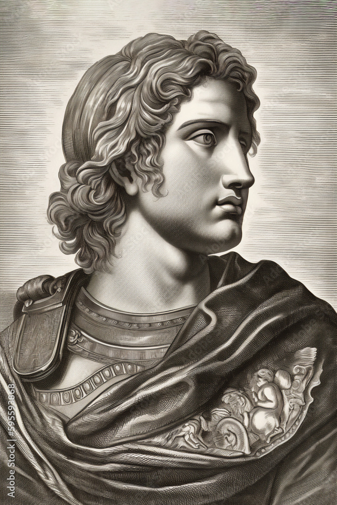 Alexander the Great engraved portrait who was the son of Phillip II the ...