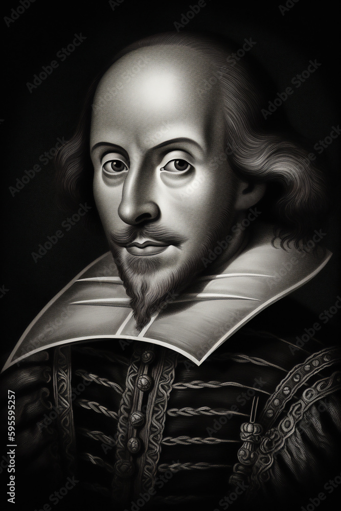William Shakespeare engraved portrait of the famous English Elizabethan ...