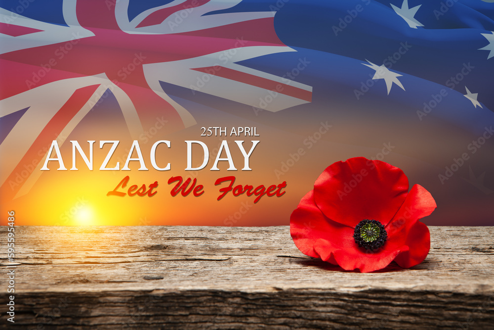 Poppy pin for Anzac Day. Poppy flower on old beautiful high grain ...