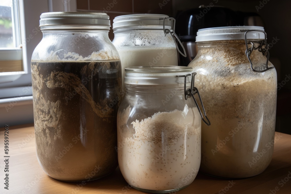 sourdough starter, showing the natural progression of active ...