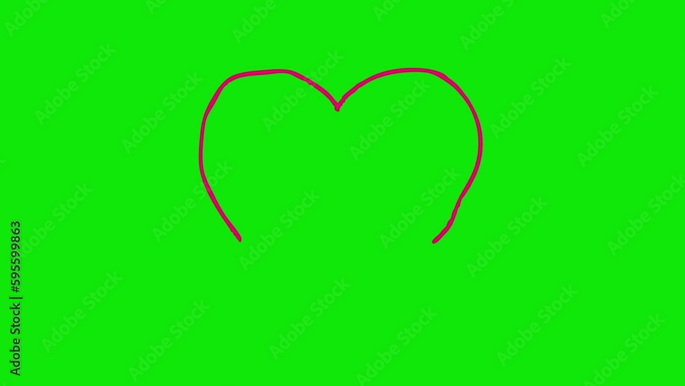 The outer line heart animation on a green background. Cartoon Hand ...