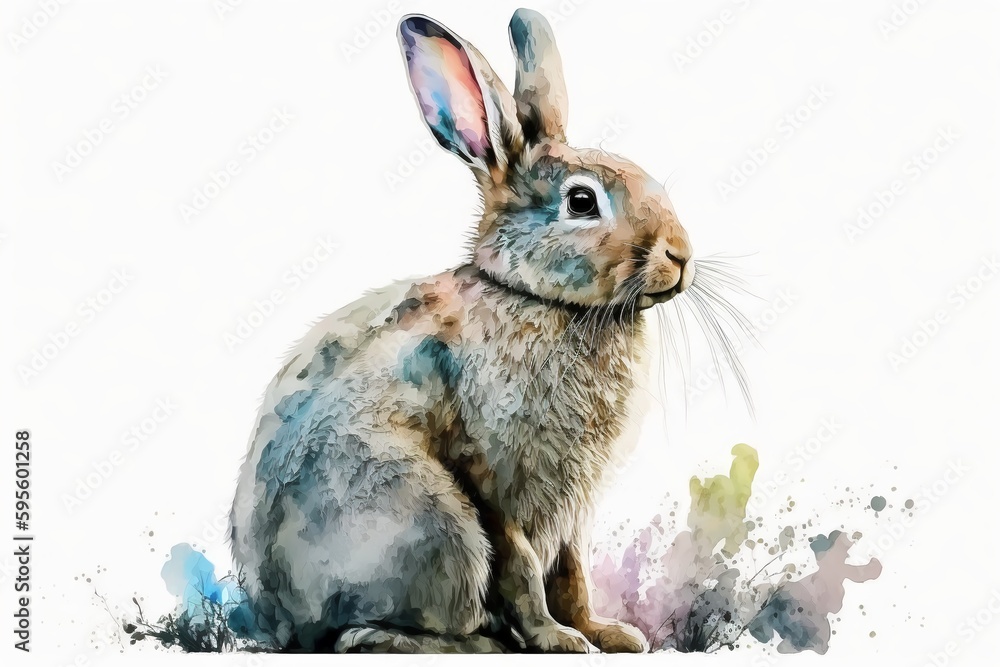 Watercolor rabbit illustration white background,Generative AI Stock ...