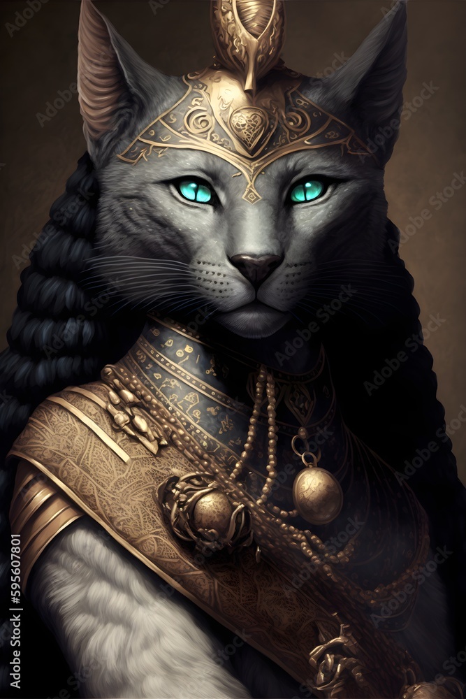 full body illustration of egyptian queen female cat Low angle heroic ...