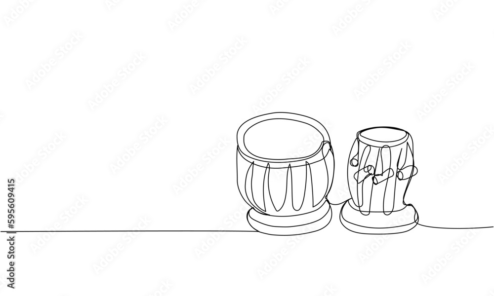 Tabla drum one line art. Continuous line drawing of sound, beat, ethnic ...