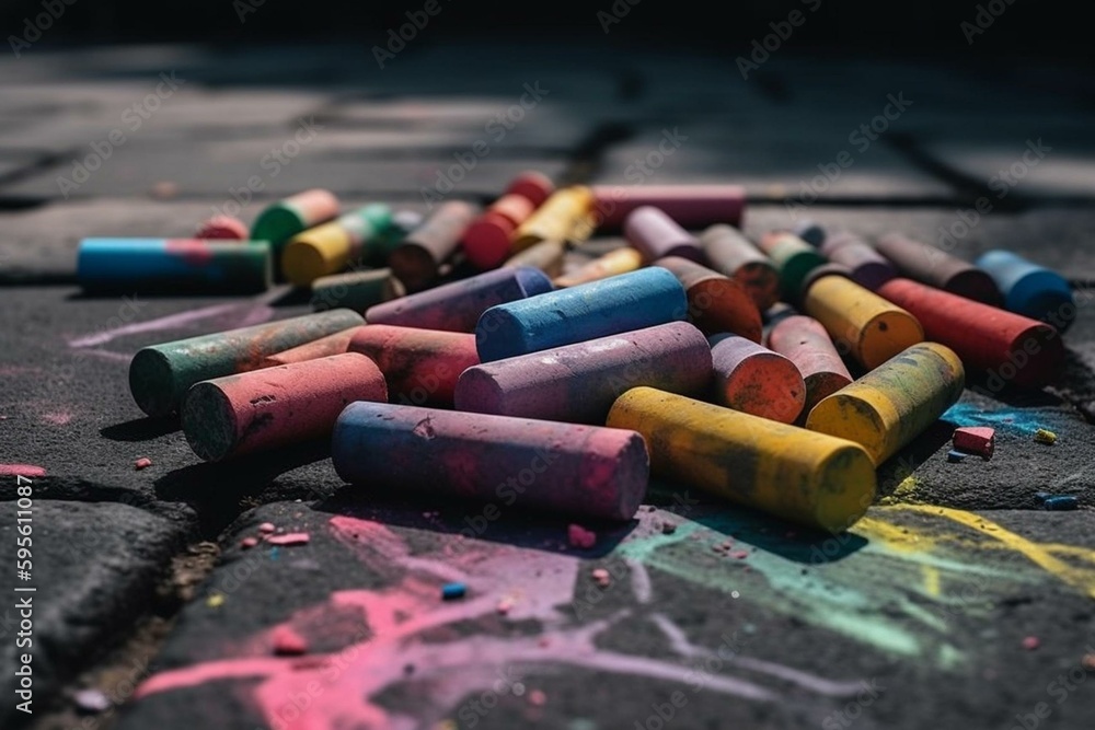 Assortment of vibrant chalks for kids to draw on pavement. Generative ...