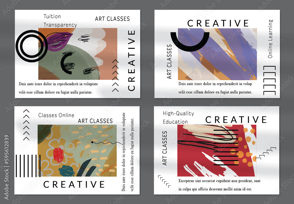 Flyer Layout with Black Shapes and Abstract Bright Rectangle on White ...