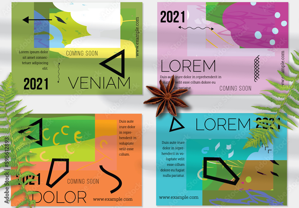 Flyer Layout with Geometric Shapes and Abstract Bright Artistic Brush ...