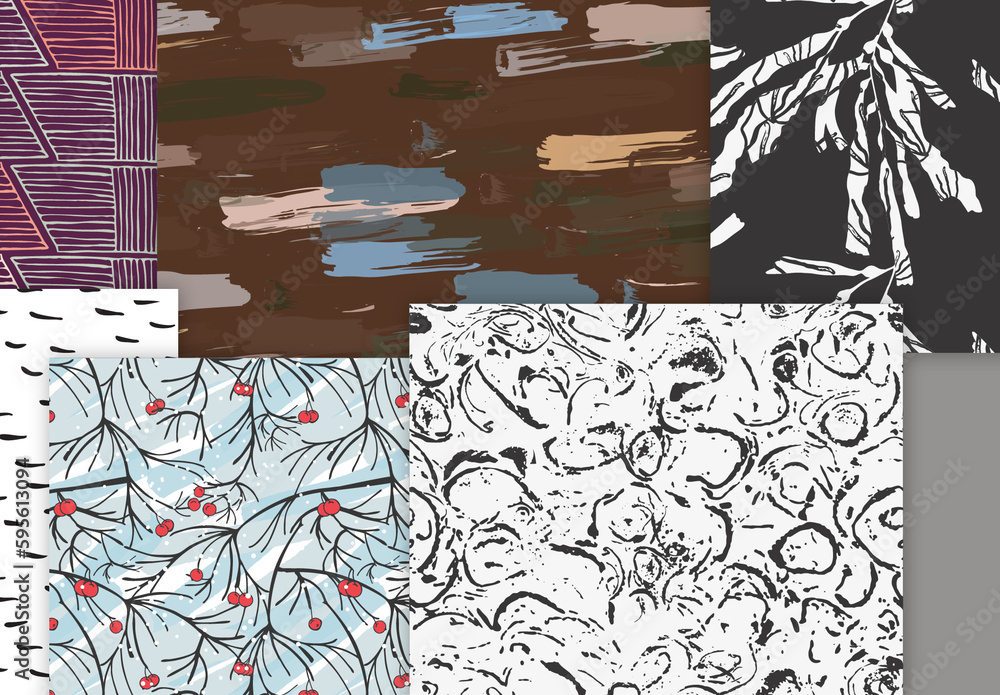 Seamless Pattern Collection with Hand Drawn Rough Abstract Strokes and ...