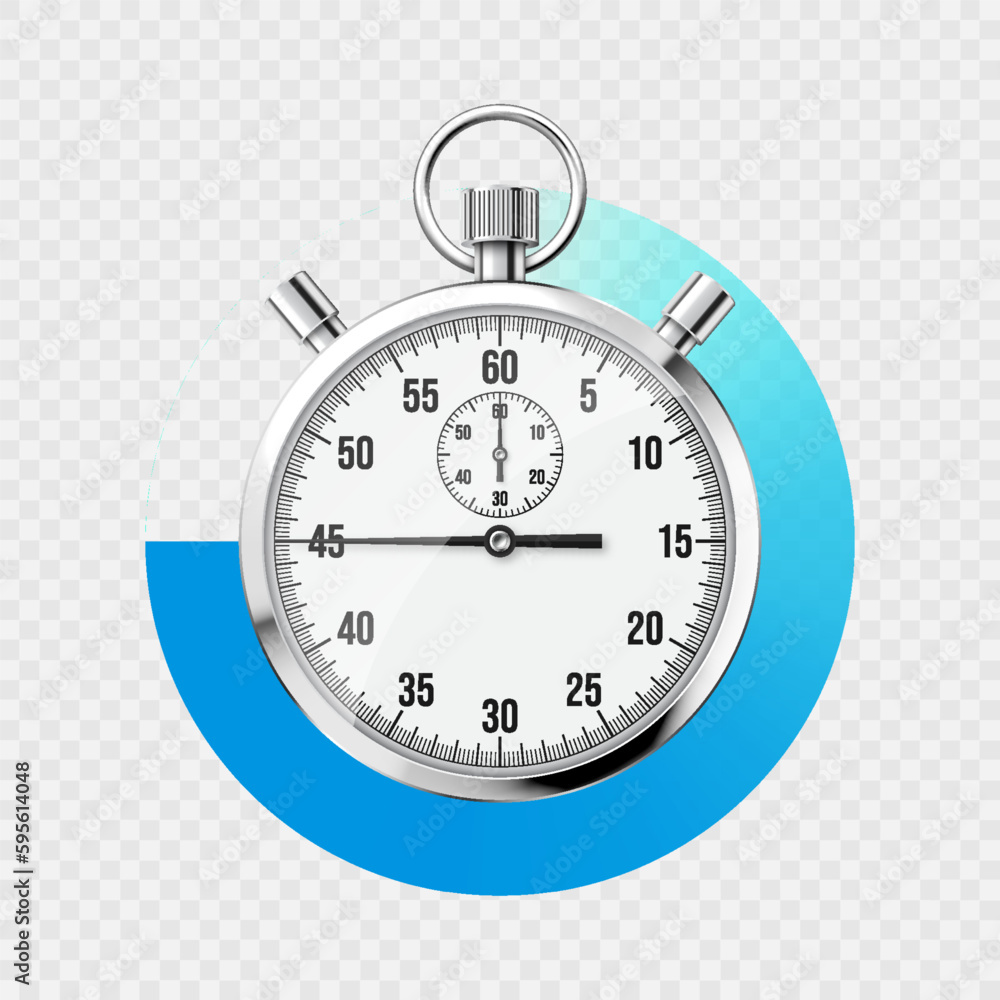 Realistic classic stopwatch. Shiny metal chronometer, time counter with ...