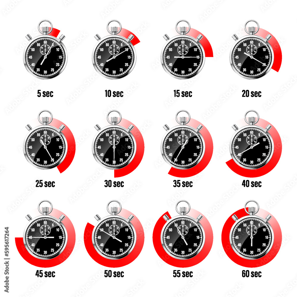 Stockvector Realistic Classic Stopwatch Shiny Metal Chronometer Black 