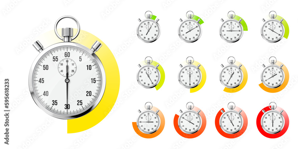 Stockvector Realistic classic stopwatch. Shiny metal chronometer, time ...