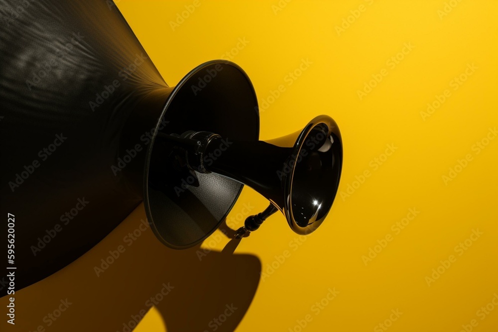 Silhouette megaphone atop yellow bg for business communication, flatlay ...