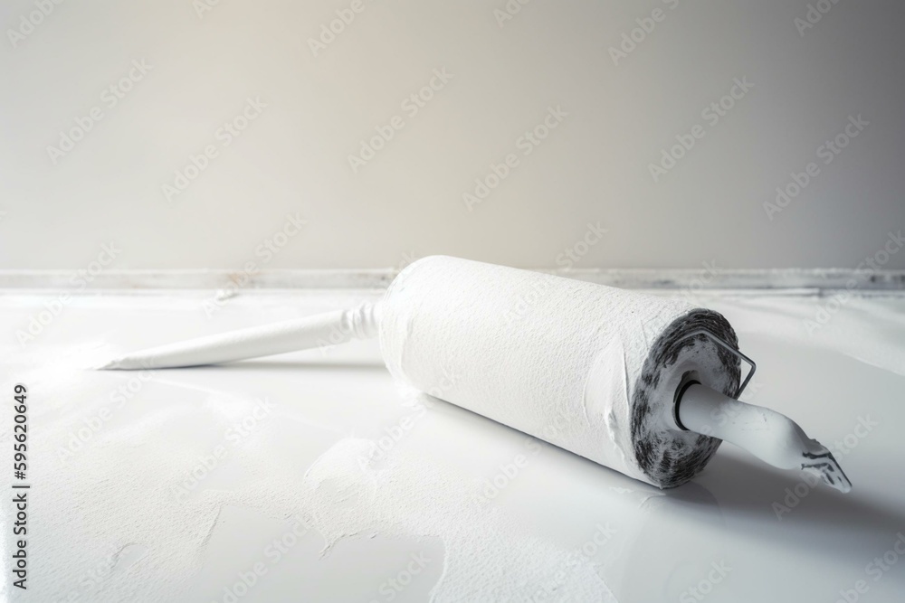 Isolated white paint roller on paper background with minimal design for ...