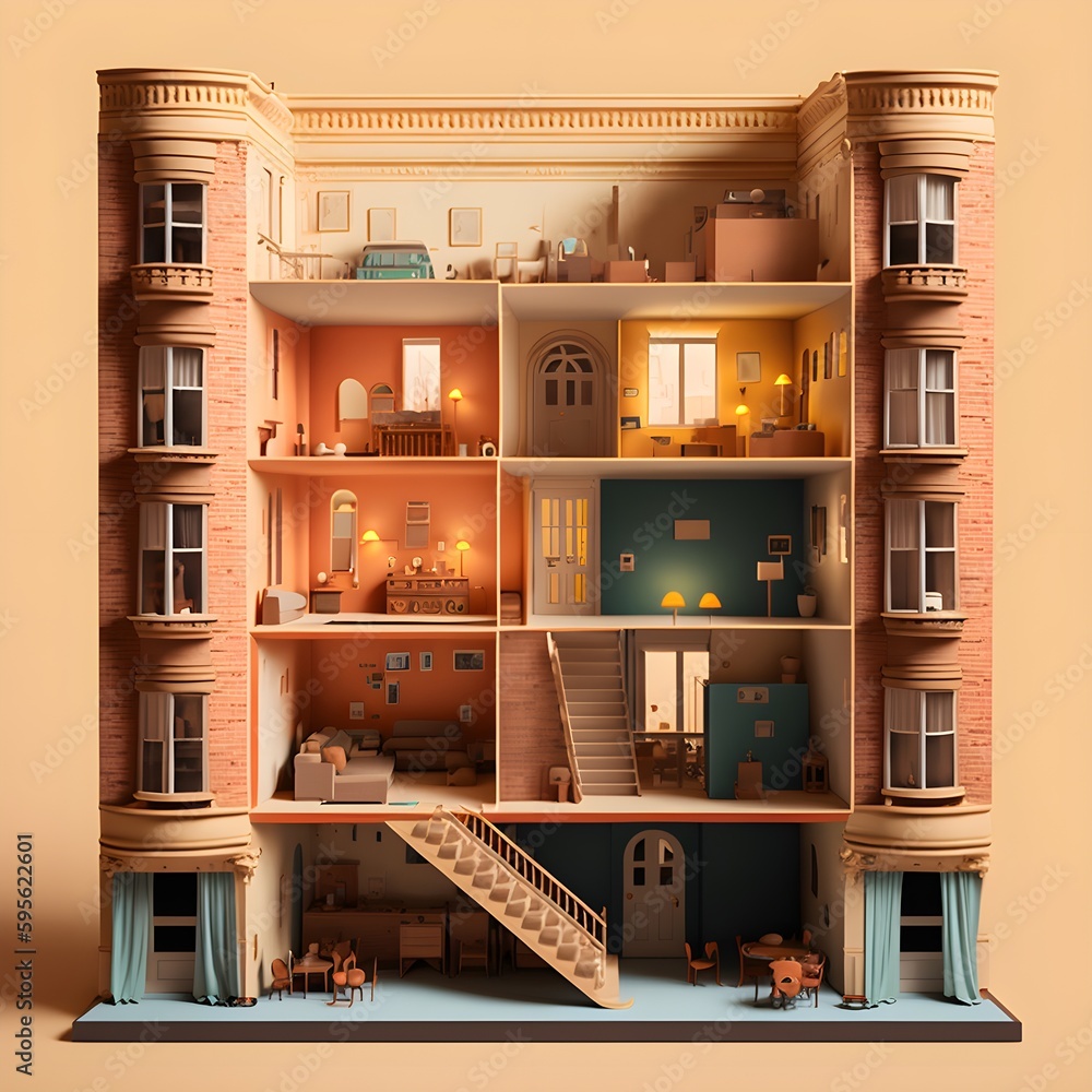 picture 3d cross section model of a 1950s new york apartment building ...