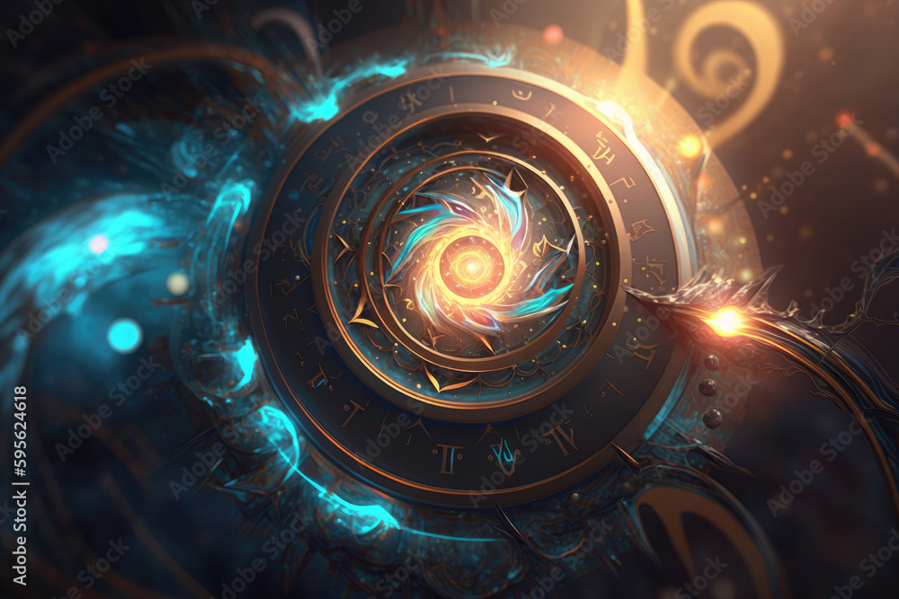 Cosmic trance and hypnosis concept of glowing details in digital neural ...