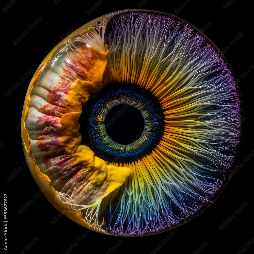human eye with a focus on the iris using laser scanning technology, ai ...