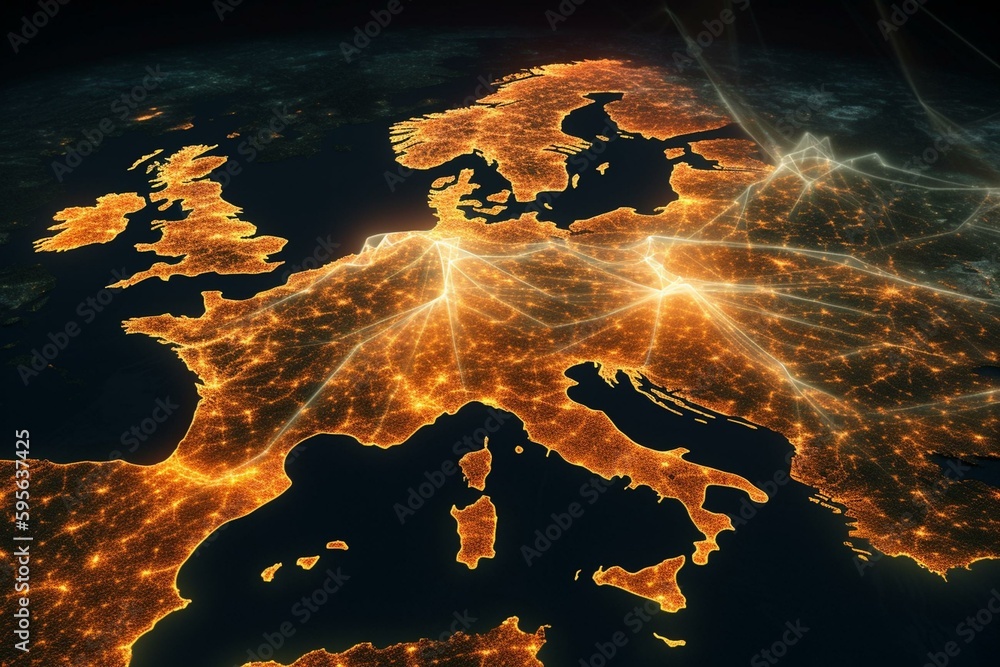 Digital map of Germany with glowing network representing digitalization ...