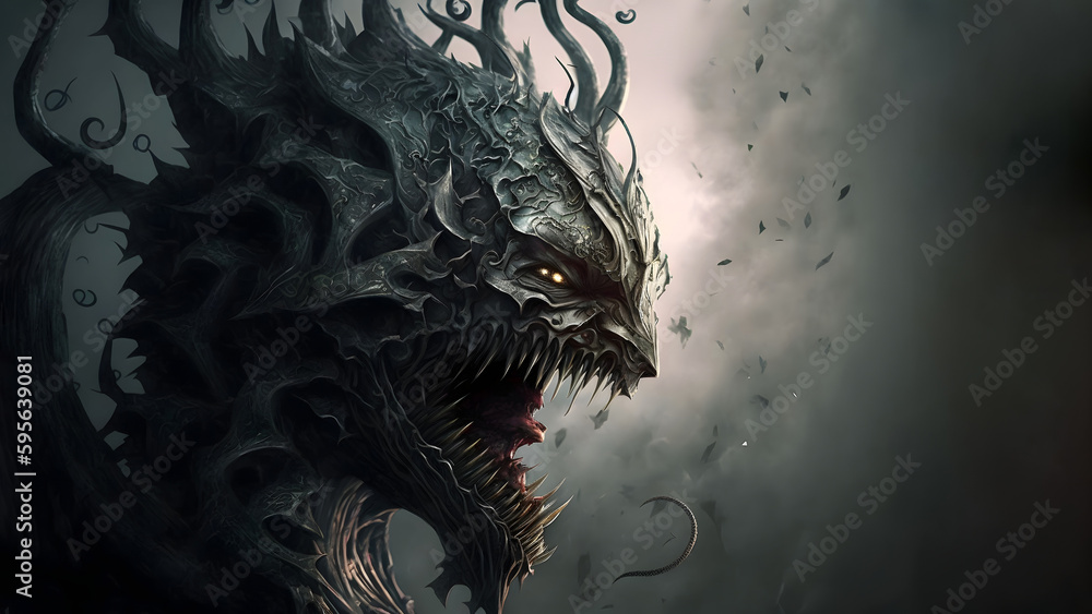 demonic nightmare beast covered with sharp thorns, neural network ...