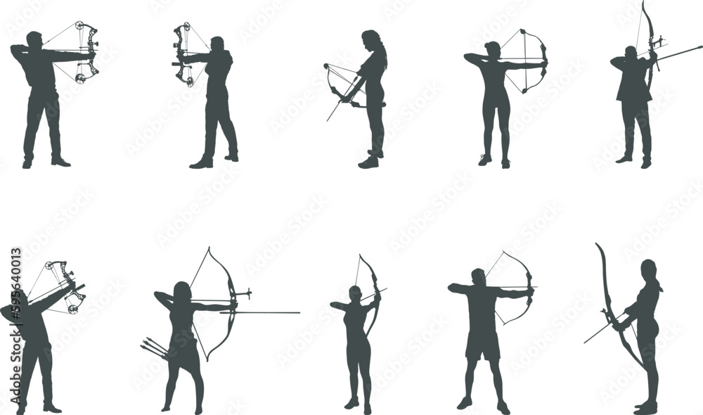 Archery silhouettes, Man archery silhouette , Woman archery silhouette ...