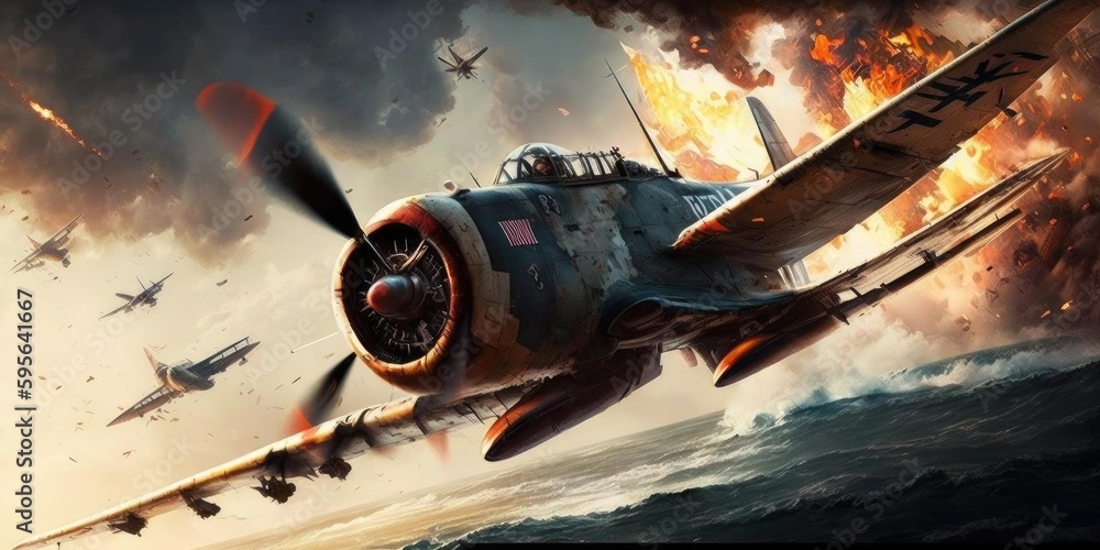 World war II fighter plane battle in dogfight in the sky. superlative ...