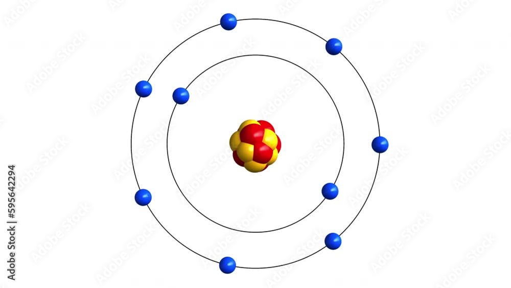 3d rendered animation with alpha channel of atom structure of fluorine ...