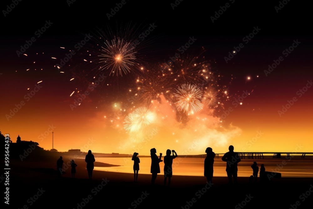 Sand and Fireworks A Beach Spectacle created with Generative AI ...