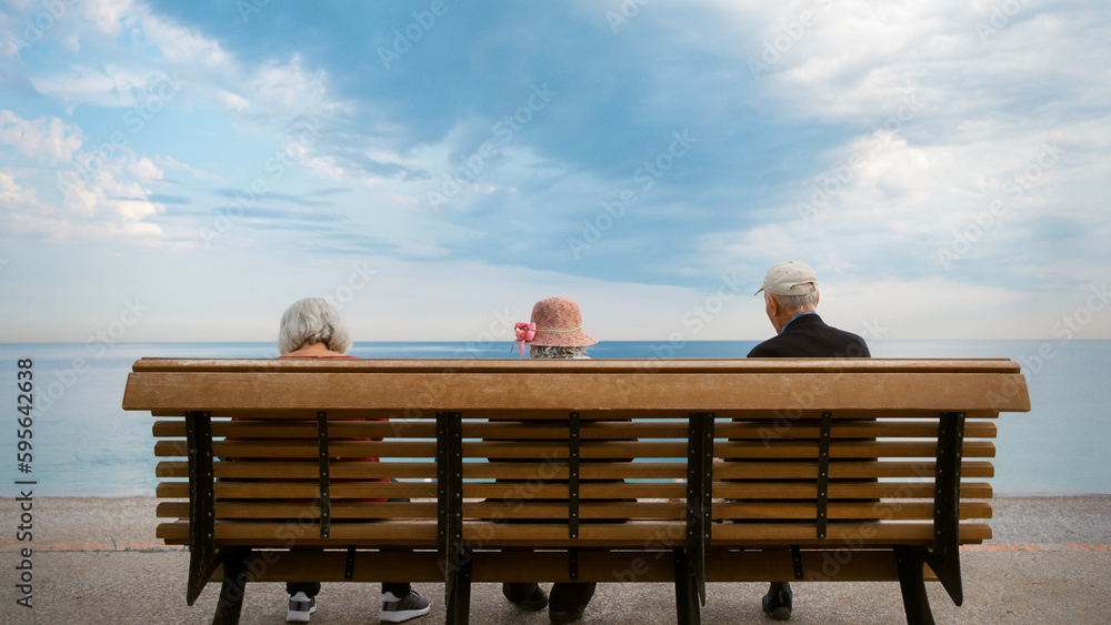 Three old people looking at the view. Stock Illustration | Adobe Stock