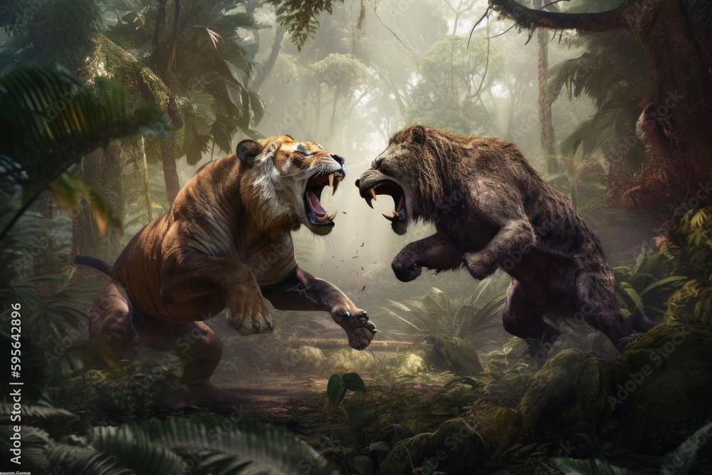 Rumble in the jungle two beasts fighting created with generative AI ...