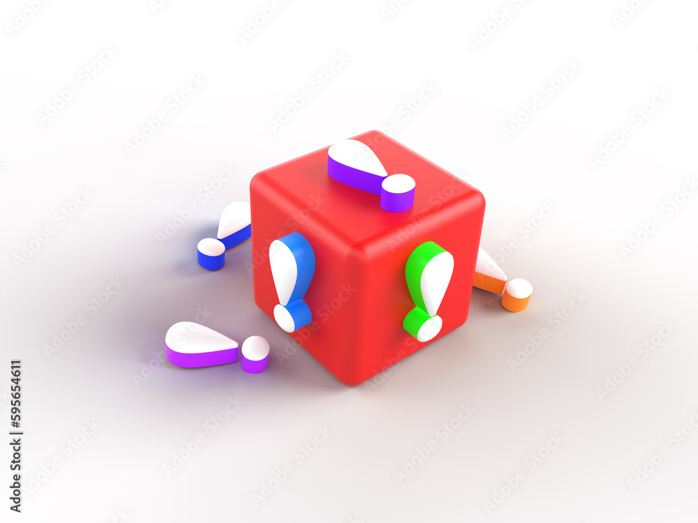 3d cube and exclamation marks. 3d render cube and question marks Stock ...