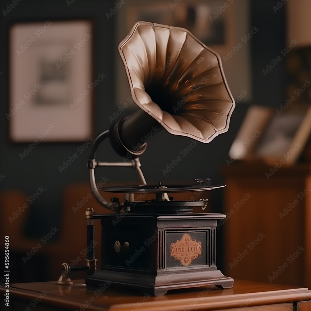 realistic illustration of a classical gramophone musical instrument ...