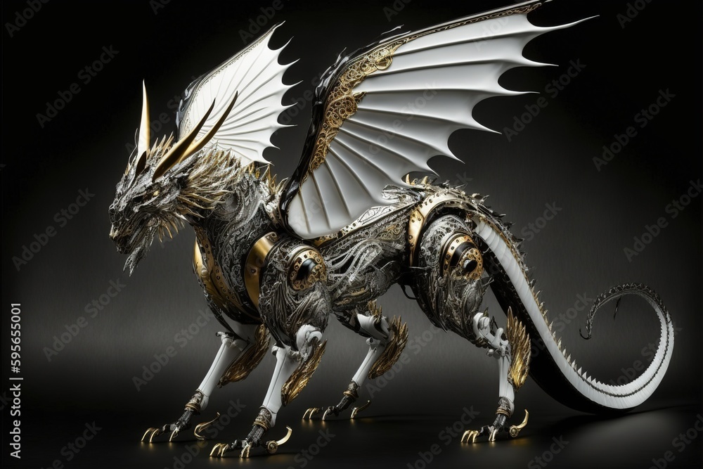 Steel dragon with fantasy sci-fi and steampunk design model, featuring ...