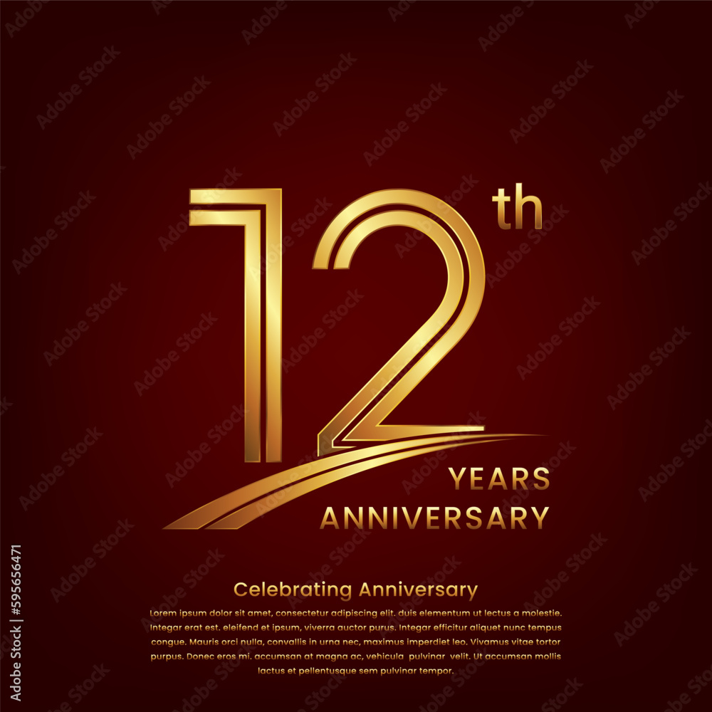 12th Anniversary logo with double line concept design, Golden number ...
