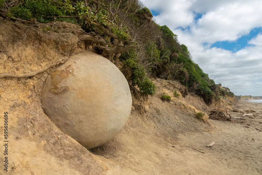 Moeraki Boulders (Kaihinaki), unusually large spherical boulders lying ...