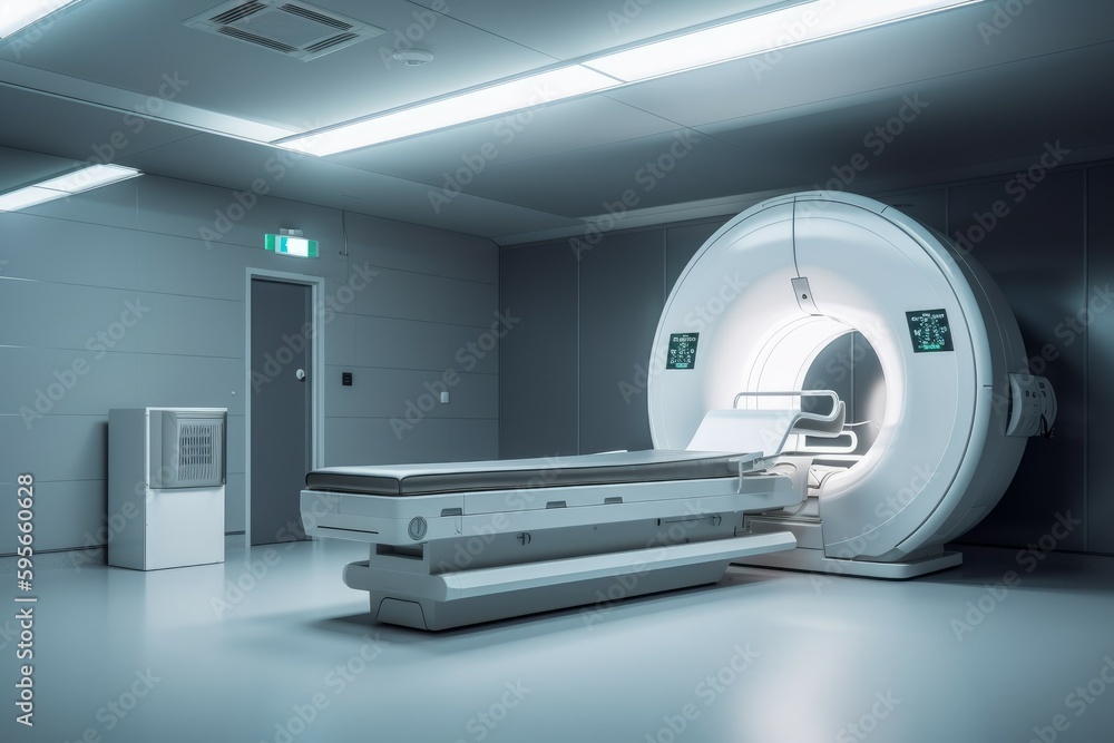 MRI scan machine, future medicine concept. AI generated, human enhanced ...