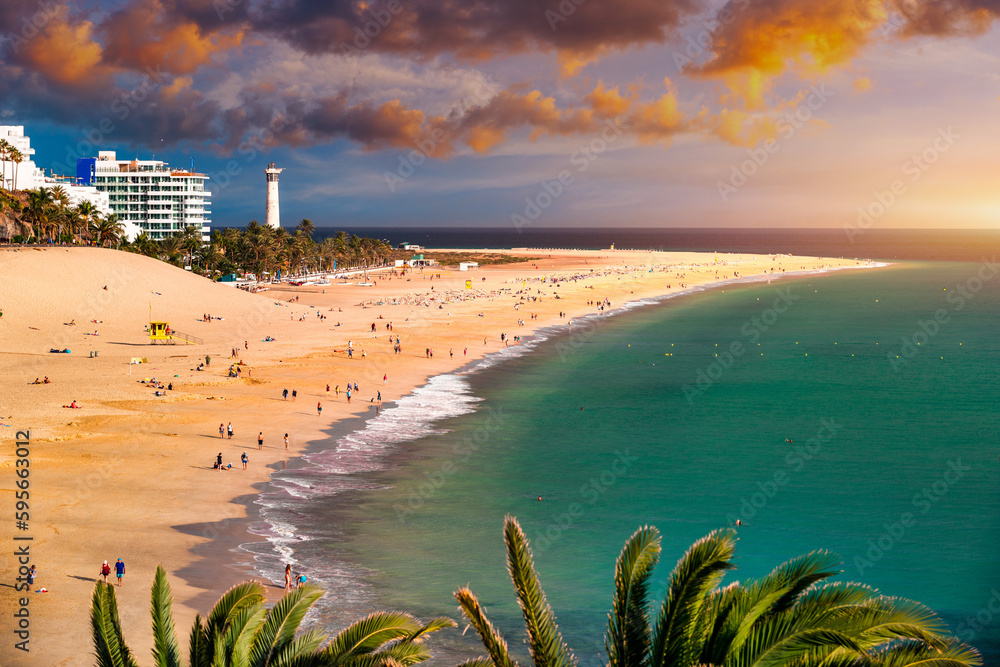 Morro Jable, Fuerteventura, Spain. Breathtaking beach Playa del ...