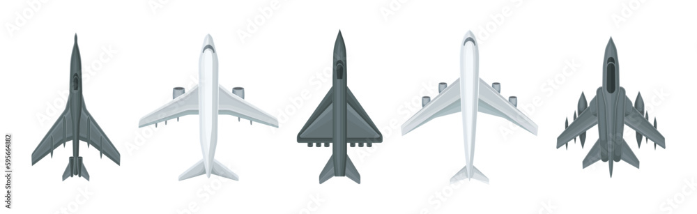 Jet Fighter and Aircraft Top View Vector Set Stock Vector | Adobe Stock