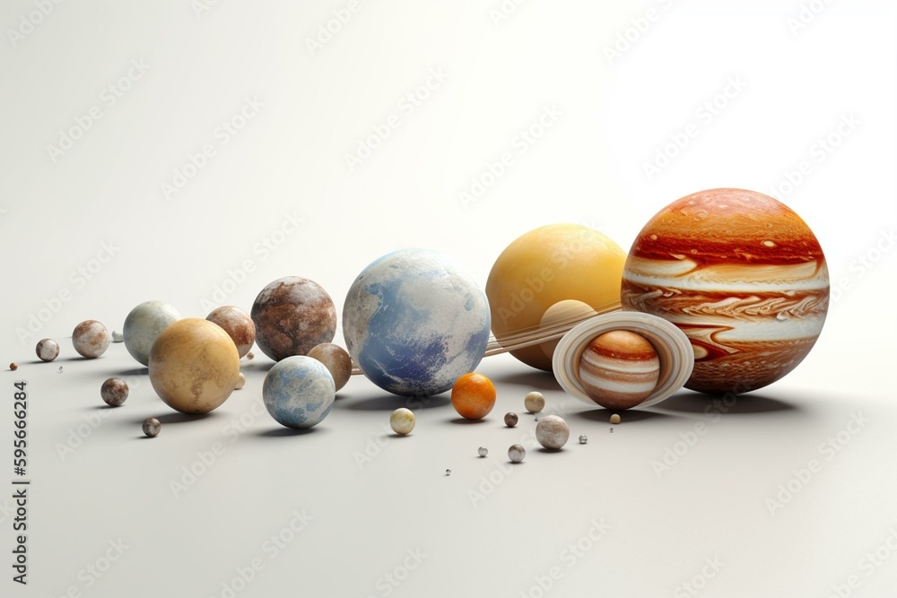 3D rendering of solar system planets on white background. Includes Sun ...